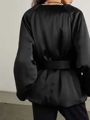 Another Tomorrow Belted Padded Satin Jacket