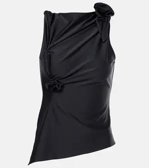 Coperni Asymmetrical Floral Appliqué Top - Black