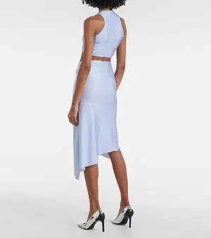 Coperni Floral Appliqué Asymmetric Midi Skirt - Blue