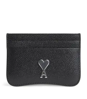 AMI Paris Grained Leather Paris Card Holder - Black