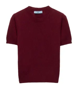 Prada Cashmere Short-sleeve Sweater - Burgundy