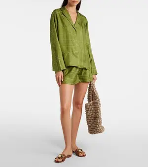 TOTEME Monogram Silk Satin Pajama Shorts