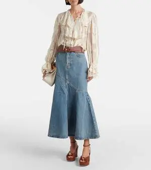 Zimmermann Illustration Denim Midi Skirt