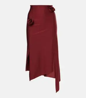 Coperni Floral Appliqué Asymmetric Midi Skirt - Burgundy