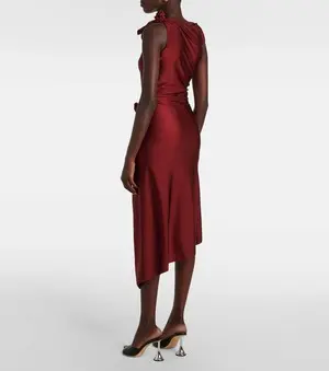 Coperni Floral Appliqué Asymmetric Midi Skirt - Burgundy