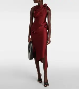 Coperni Floral Appliqué Asymmetric Midi Skirt - Burgundy
