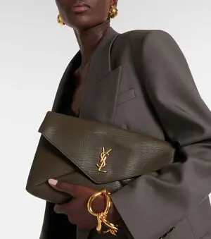Saint Laurent Cassandre Large Leather Clutch - Green