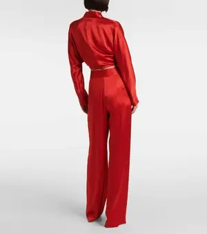 THE SEI High-rise Wide-leg Silk Satin Pants - Red
