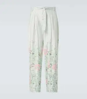 King & Tuckfield Grant Floral Wide-leg Pants - Green