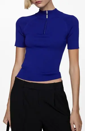 Mango Short Sleeve Half Zip Sweater