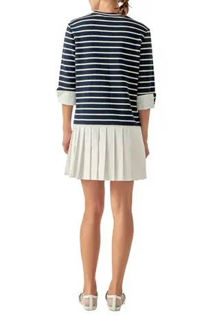 English Factory Mix Media Stripe Pleated Mini Dress