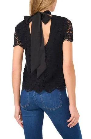 CECE DUPRAZ Bow Mock Neck Lace Top