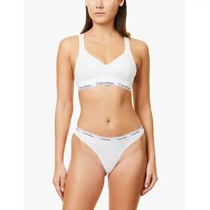 Calvin Klein Modern Logo Low-rise Stretch-cotton Thong - White