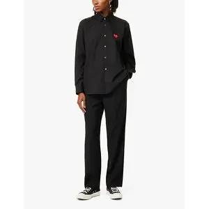 Play Comme Des Garcon Heart-embroidered Long-sleeve Shirt - Black