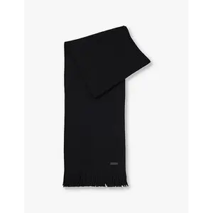 BOSS Raschel-knit Logo-embroidered Wool Scarf - Black