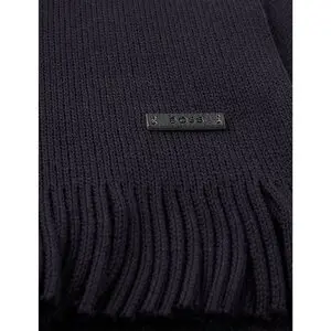 BOSS Raschel-knit Logo-embroidered Wool Scarf - Dark Blue