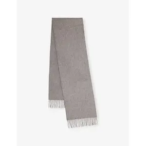 Mulberry Solid Logo-embroidered Merino-wool Scarf - Light Grey Melange