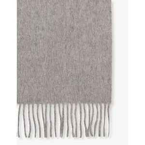 Mulberry Solid Logo-embroidered Merino-wool Scarf - Light Grey Melange