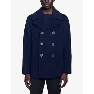 Sandro Double-breasted Wool-blend Coat - Bleus