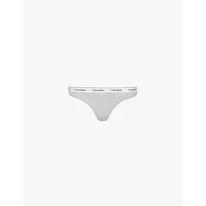 Calvin Klein Modern Logo Low-rise Stretch-cotton Thong - Grey Heather