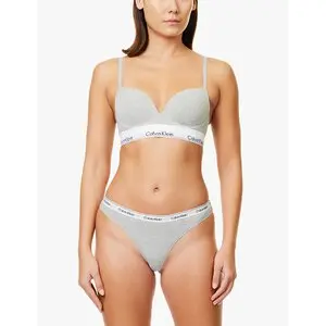 Calvin Klein Modern Logo Low-rise Stretch-cotton Thong - Grey Heather