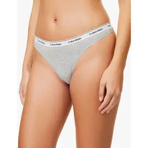 Calvin Klein Modern Logo Low-rise Stretch-cotton Thong - Grey Heather