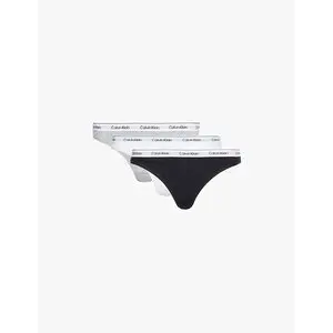 Calvin Klein Modern Logo Low-rise Pack Of Three Stretch-cotton Thongs - Black/white/grey Heather