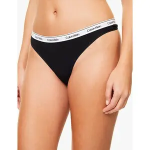Calvin Klein Modern Logo Low-rise Pack Of Three Stretch-cotton Thongs - Black/white/grey Heather