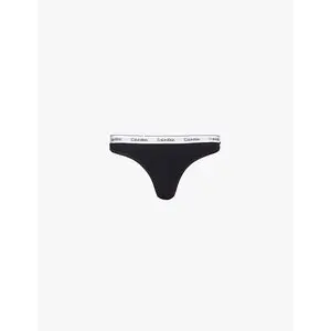 Calvin Klein Modern Logo Low-rise Stretch-cotton Thong - Black