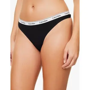Calvin Klein Modern Logo Low-rise Stretch-cotton Thong - Black
