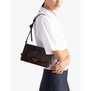 Prada Logo-badge Leather Shoulder Bag - Brown