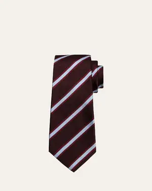 Kiton Kiton Multi-Stripe 7-Fold Silk Tie Dk Red