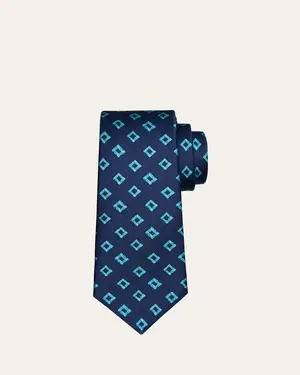 Kiton Kiton Geometric Print 7-Fold Silk Tie Navy Mult