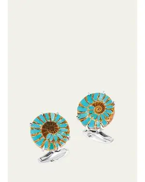 Tateossian Limited Edition Ammonite Cufflinks In Rhodium Silver With - Mdblue