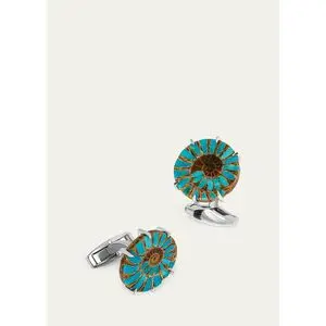 Tateossian Limited Edition Ammonite Cufflinks In Rhodium Silver With