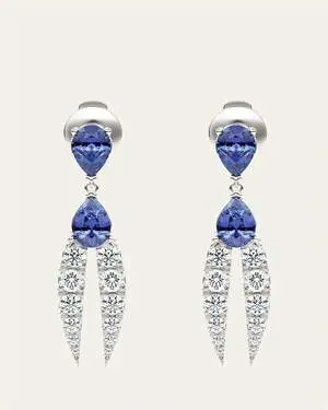 KAMAL Lotus Diamond And Tanzanite Dangle Earrings - White Gold