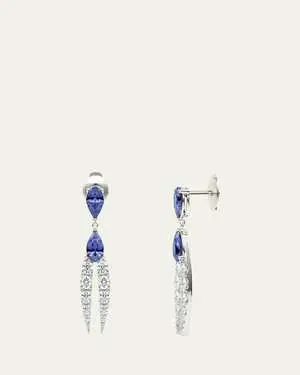 KAMAL Lotus Diamond And Tanzanite Dangle Earrings - White Gold
