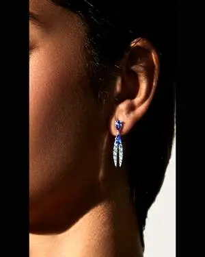 KAMAL Lotus Diamond And Tanzanite Dangle Earrings - White Gold