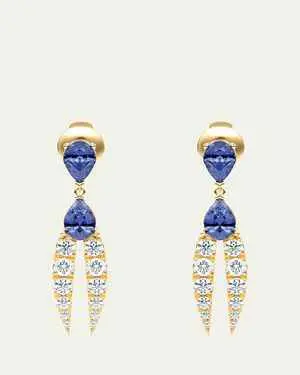 KAMAL KAMAL Lotus Diamond And Tanzanite Dangle Earrings Yellow Gold