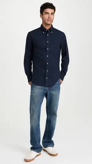 Gitman Bros Classic Cotton Flannel Shirt - Navy