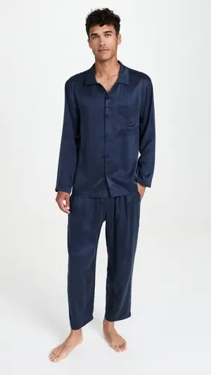 Lunya Washable Silk Button Up Set - Deep Blue