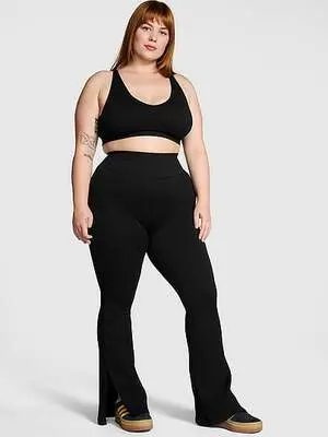 Pink Soft Seamless Cable Flare Leggings - Black