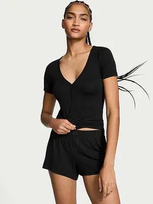 Victoria's Secret Sosoft Modal™ Ribbed Henley Tee & Boxer Shorts Set - Black