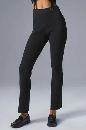 Alo Yoga Denim Knit High-waist Flare Pants - Black/anthracite
