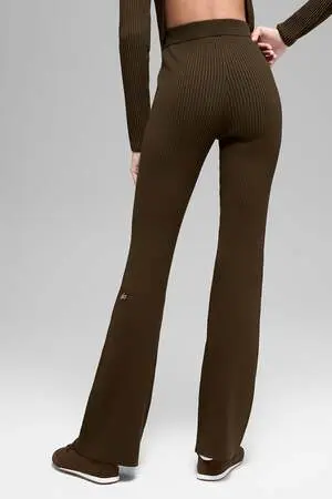Alo Yoga Denim Knit High-waist Flare Pants - Espresso/black