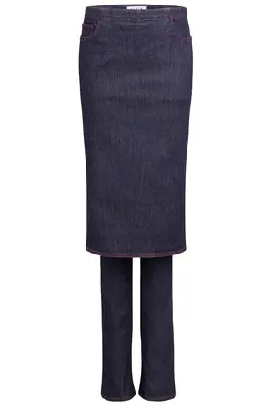 Alaïa Straight Leg Jeans With Skirt Overlay - Bleu Fonce