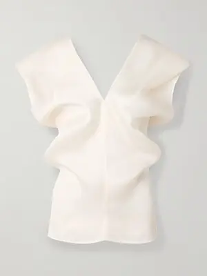 Khaite Ami Draped Silk-gazar Top - White