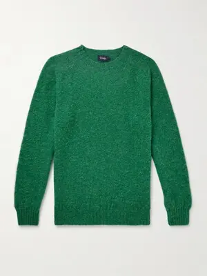 DRAKE'S Brushed Shetland Wool Crew-neck Sweater - Green