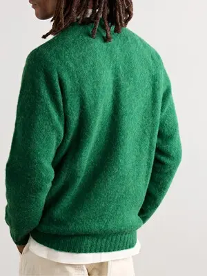 DRAKE'S Brushed Shetland Wool Crew-neck Sweater - Green