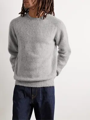 DRAKE'S Brushed Virgin Shetland Wool Crew Neck Sweater - Gray